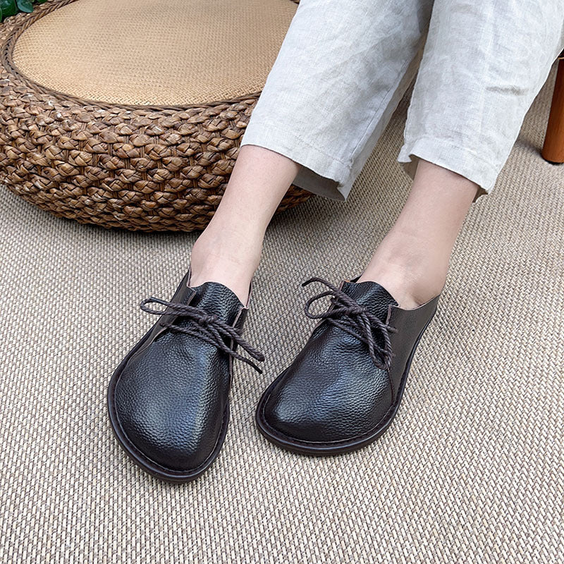 Womens Wide Toe Box Retro Flat Shoes Soft Leather – ubekeen