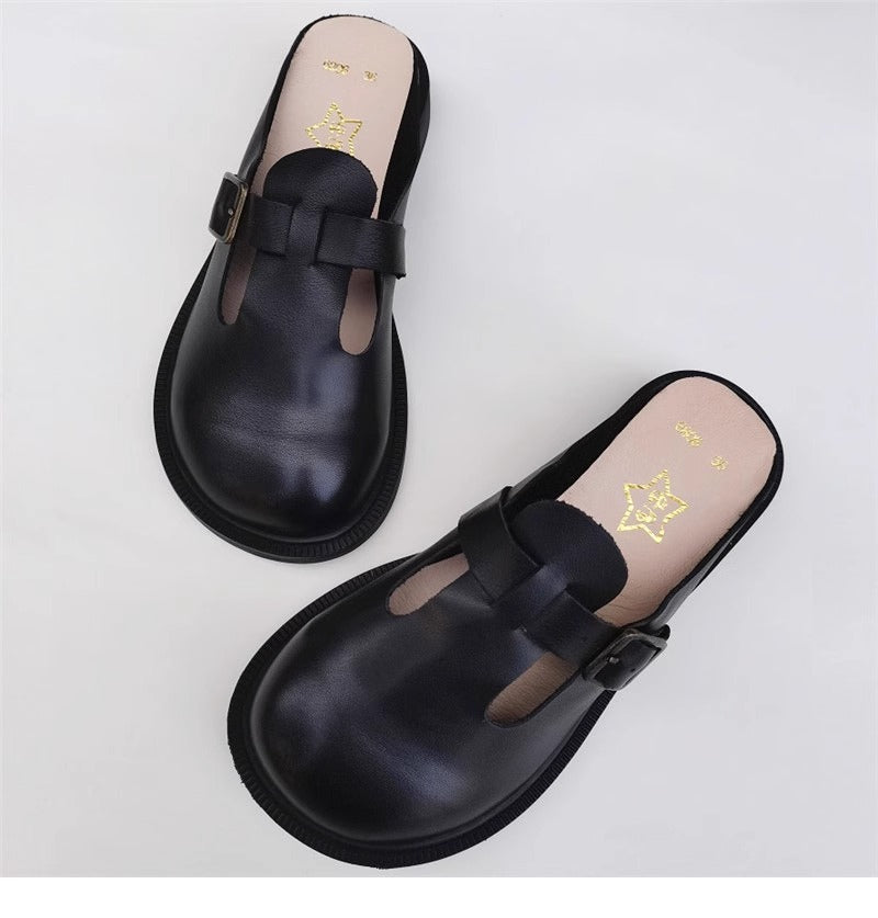 Women's Big Toe Box Mules – Casual Soft First Layer Cowhide Slip-On Sh ...