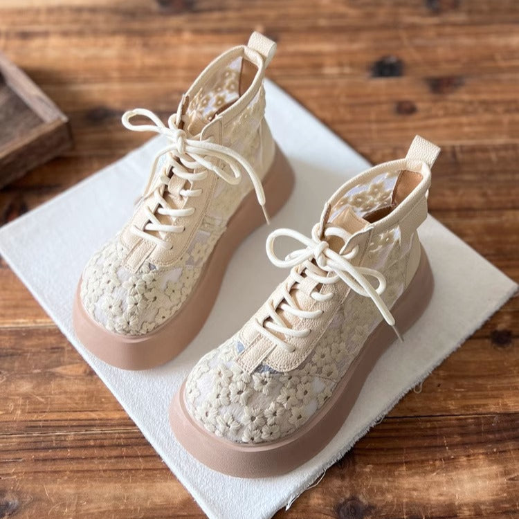 Women's Literary Style Summer Lace Mesh Platform Boots – ubekeen