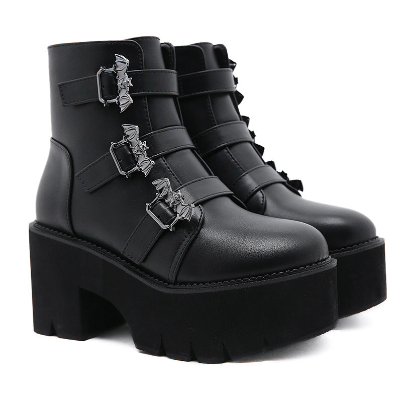 Alt Girl Style Gothic Bat Triple Buckles Platform Boots – ubekeen